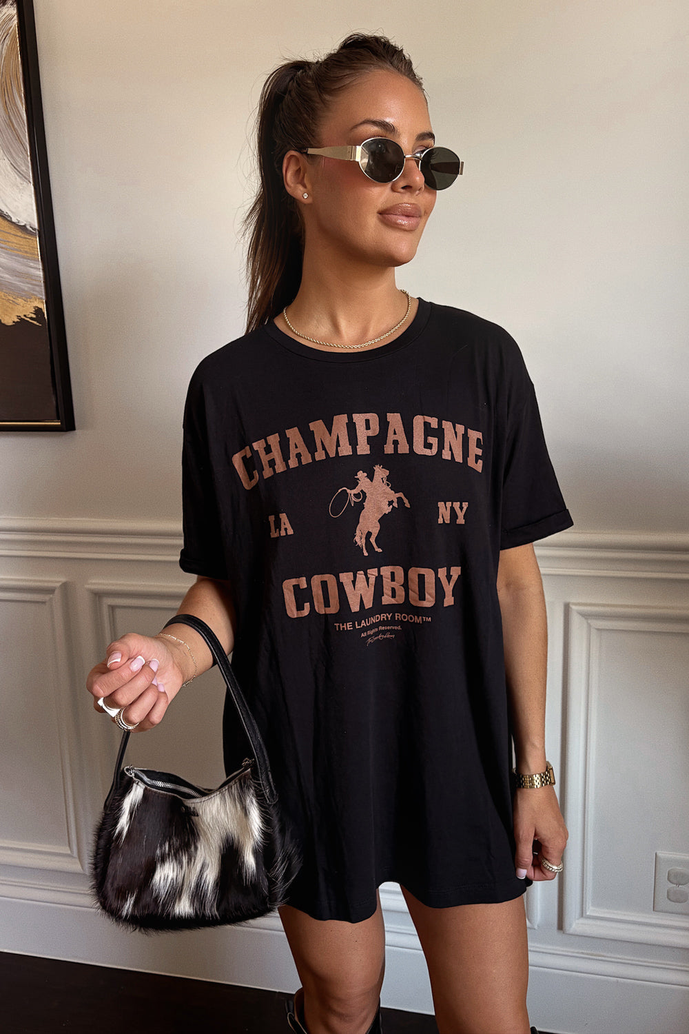 Champagne Cowboy Oversized Tee- Black – Trendy and Tipsy