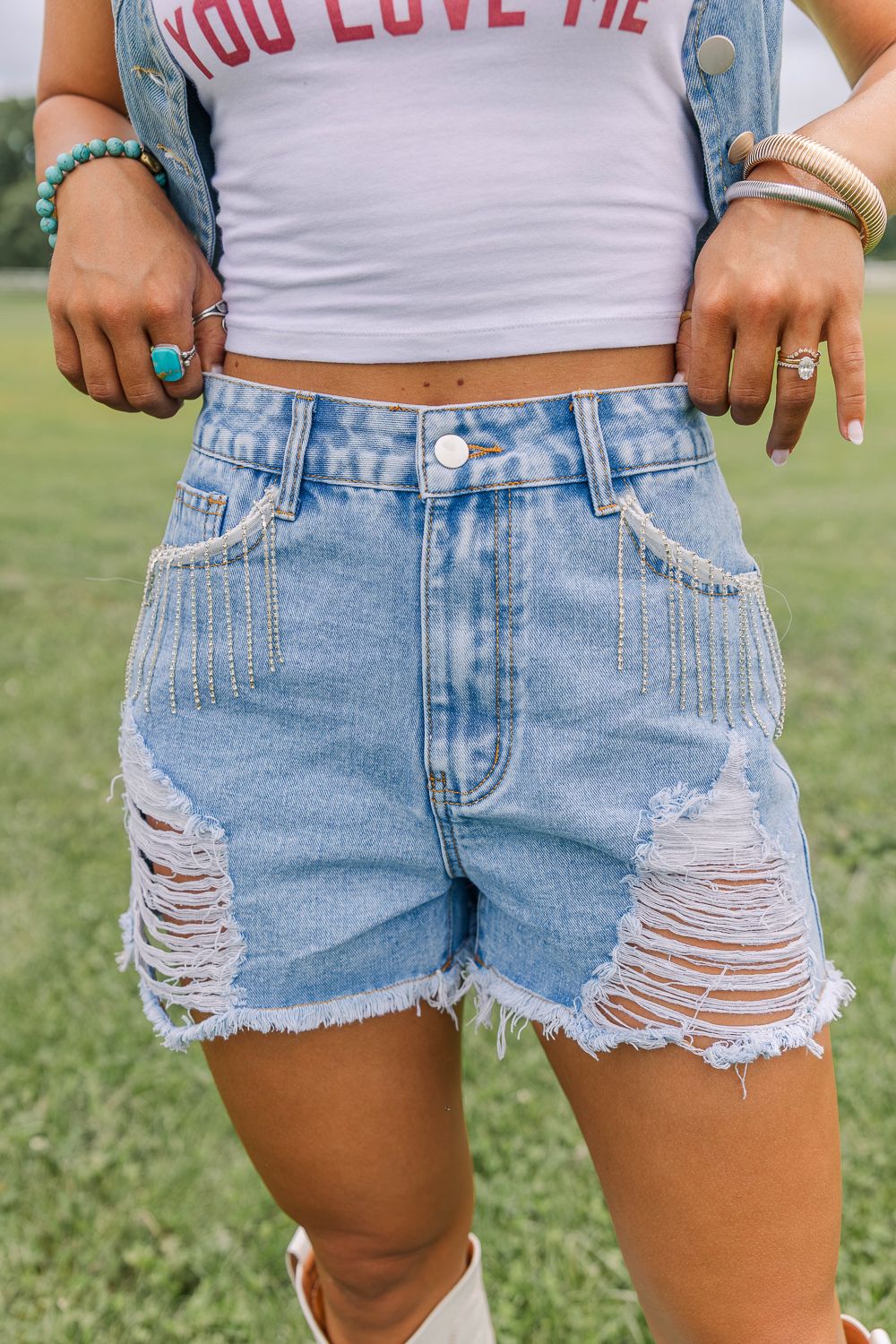 Rhinestone Rodeo Jean Shorts – Trendy and Tipsy